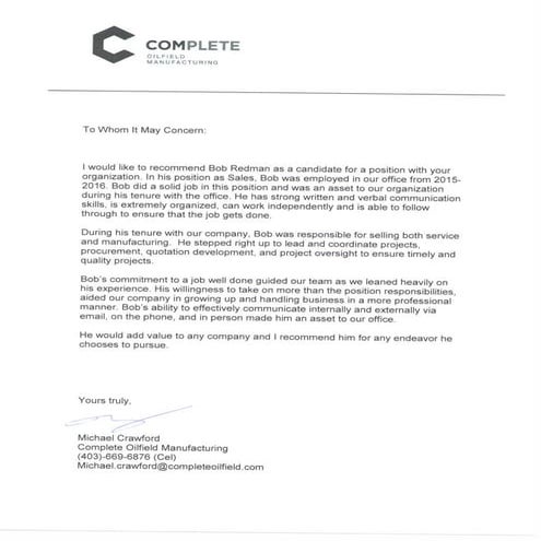 Complete Oilfield Reference Letter | PDF