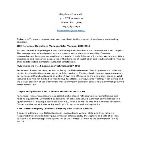 Stephen J Horvath Sales Manager | PDF