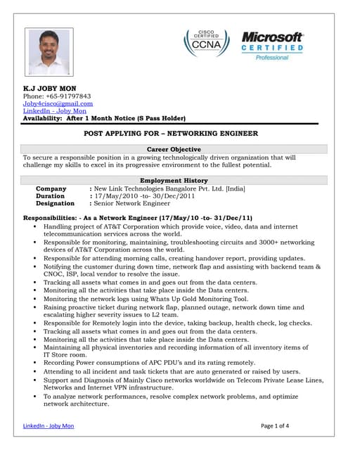 Network engineer cv_template | PDF