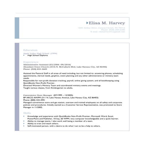 Elisa Harvey Resume | PDF | Business Utilities | Business