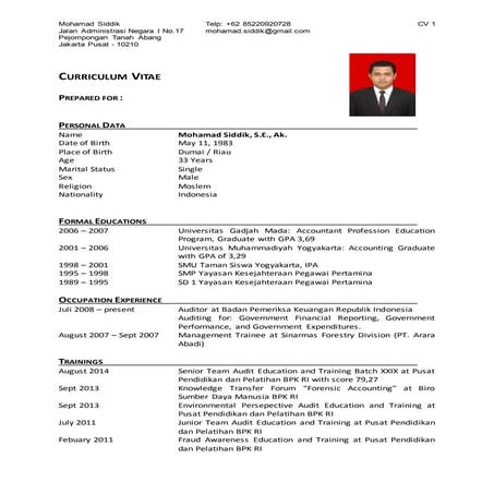 CV - Mohamad Siddik | DOCX | Business Accounting & Finance | Business