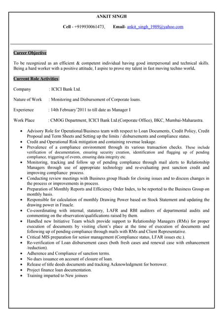 Swathi_Resume_ICICI Bank LTD | DOC | Business Administration | Business