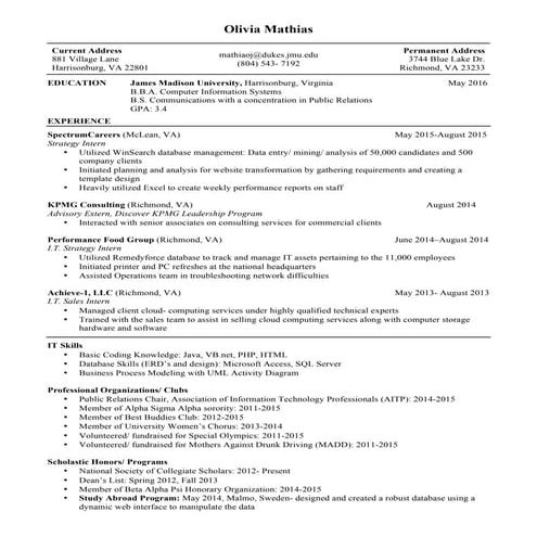 Olivia Mathias Resume | PDF