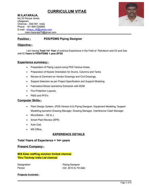 RESUME-Piping Design Engineer - 13+Years Exp | PDF