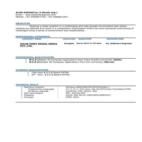 Resume.. (Alok kumar) | PDF