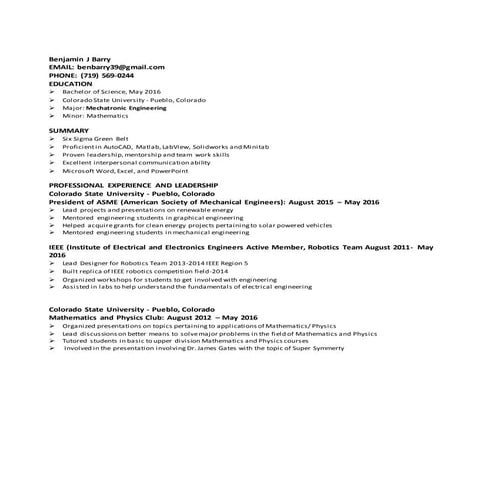 Benjamin J Barry Resume | PDF