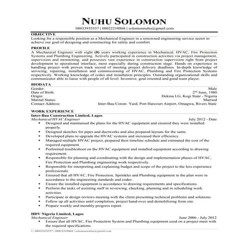 Engr Nuhu Solomon Updated CV v1 | PDF
