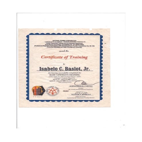 certificate of training Basic and Hotline | DOC