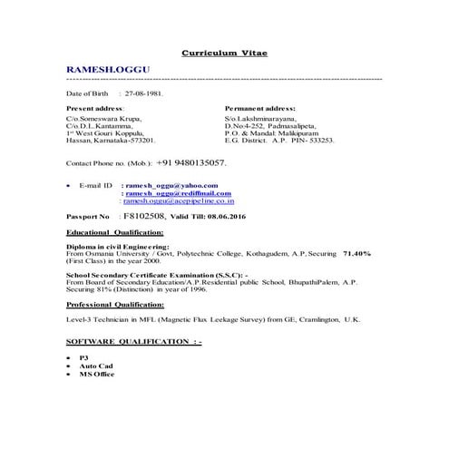 Resume of Mr. Ramesh Oggu | DOCX