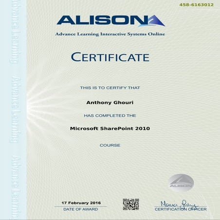 Alison Microsoft Sharepoint 2010 Cert. | PDF
