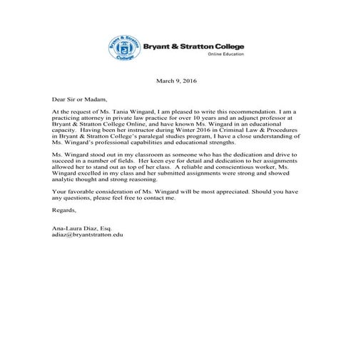 Wingard recommendation | PDF