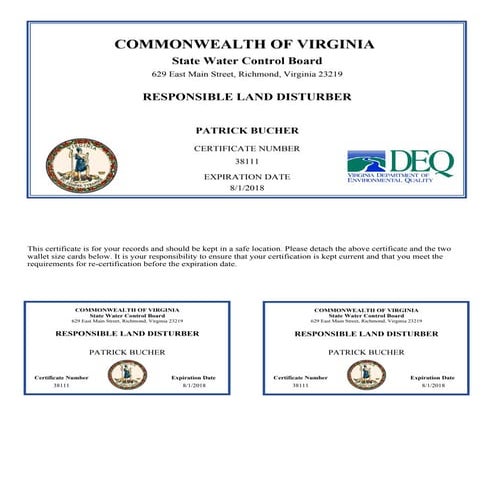 Patrick Bucher 2015 VA RLD Certification | PDF