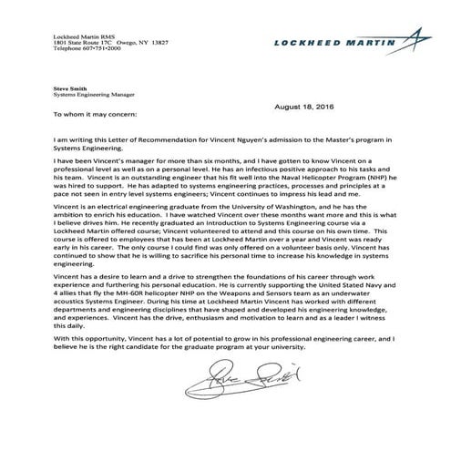 Lockheed Letter of Recommendation | PDF
