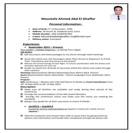 Moustafa Ahmed Abd El Ghaffar C.V. | DOC | Africa Travel | Travel Locations