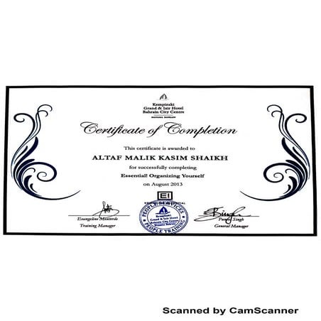 Kempinski Organizing yourself certificate | PDF