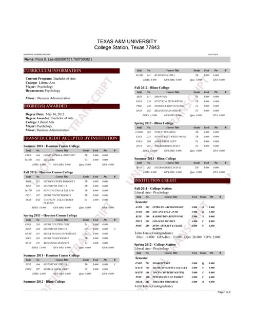 TAMU transcript | PDF