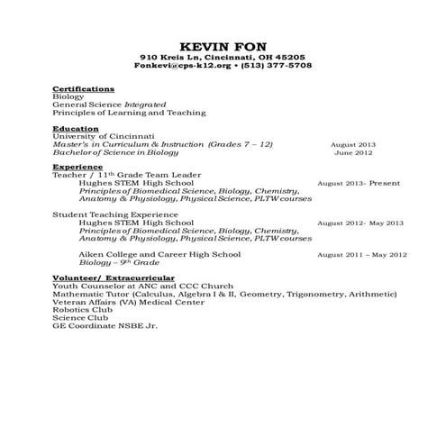 Kevin Fon Resume | DOCX
