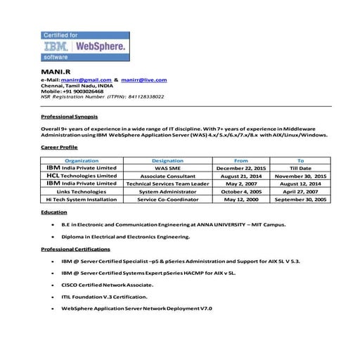 MANI.R WebSphere Profile | PDF