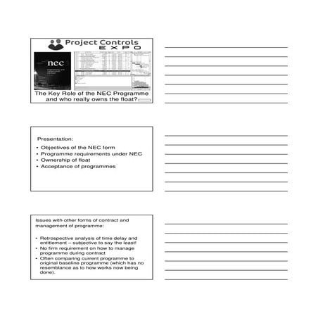 Project Controls Expo Thursday 10th Nov 2011 - "The Key Role of the NEC ...