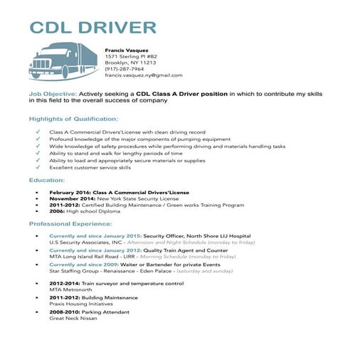 CDL DRIVER-VASQUEZ - RESUME | PDF