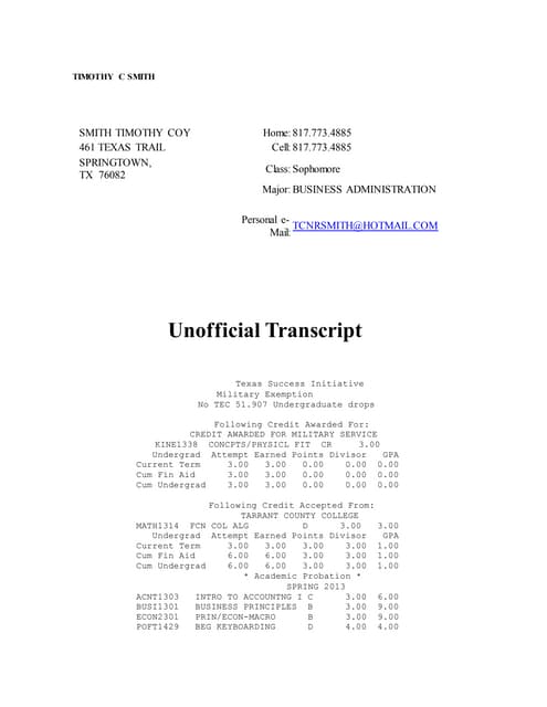 Peralta unofficial transcript | PDF