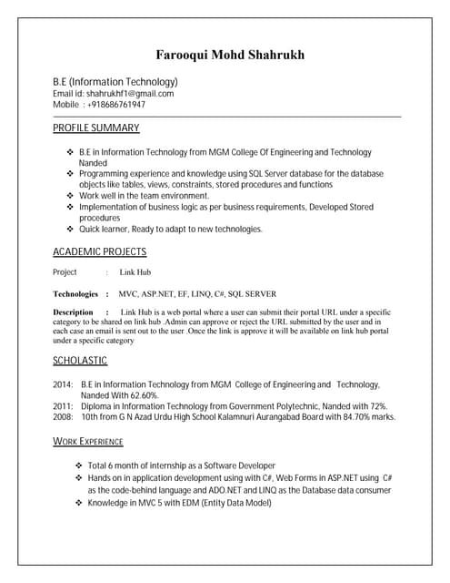 Shahrukh CV | DOCX | Computing | Technology & Computing