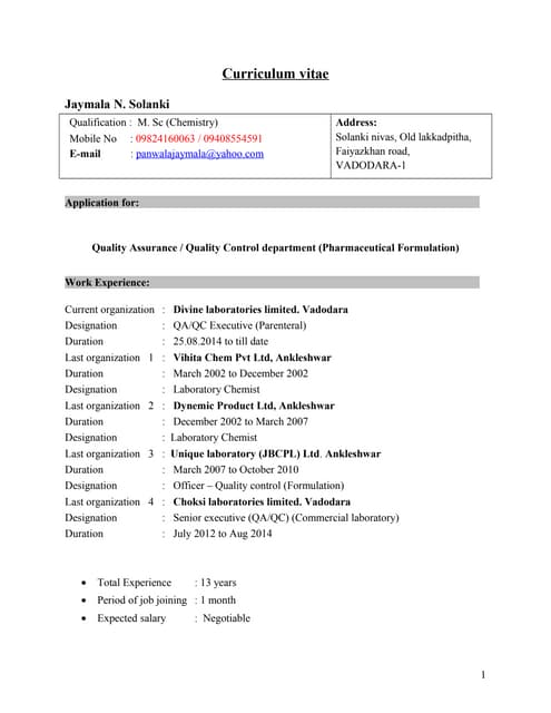 Curriculum Vitae(1)-1 (1) | DOCX | Chemistry | Science