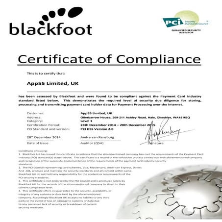 PCI Certificate of Compliance 2014 | PDF