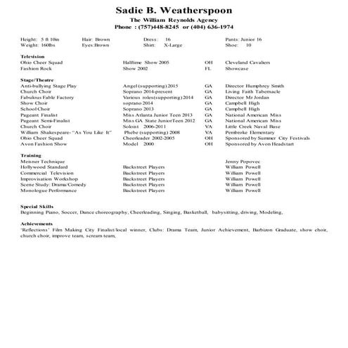 Sadie Acting resume | DOCX