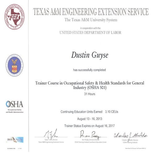 OSHA 501 Certificate | PPT