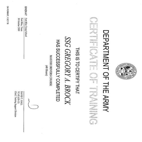 Brock Master Driver Course FT Bliss | PDF