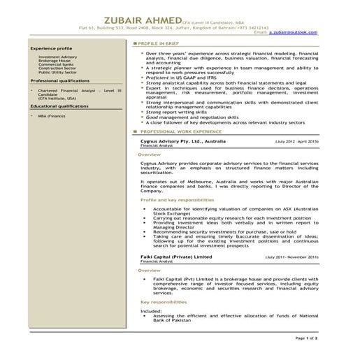 CV Zubair Ahmed | PDF