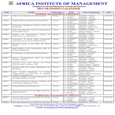 2015 Training Calendar | PDF