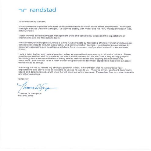 Reference Letter - Randstad Delivery Manager | PDF