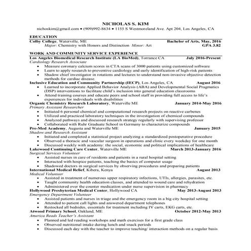 Résumé Nicholas Kim | PDF