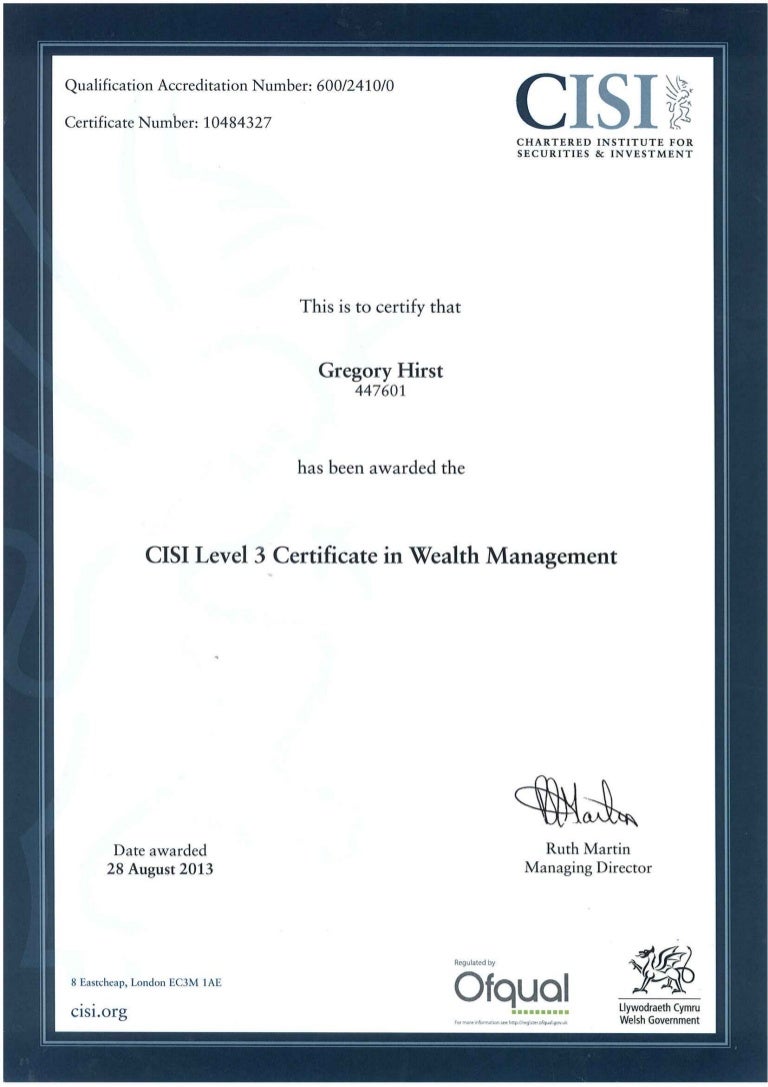 CISI 3 Certificate