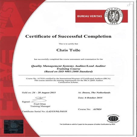 CTOLLE Lead Auditor Certificate | PDF