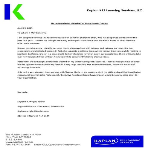 Recommendation Letter Sharon- RM | PDF