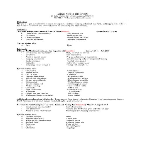 Zoo Resume | DOCX | Zoos & Aquariums | Attractions