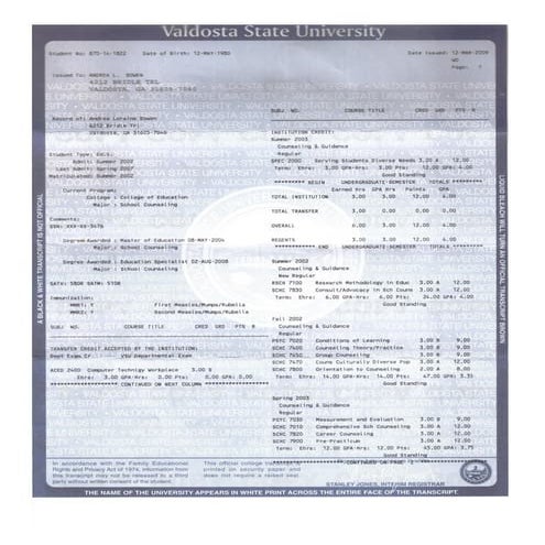 VSU Transcript | PDF