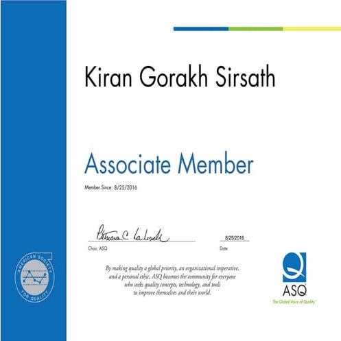 ASQ member Certificate | PPT