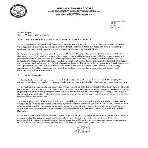 Military Police Department Head (Mentor) Letter Of Recomendation July ...