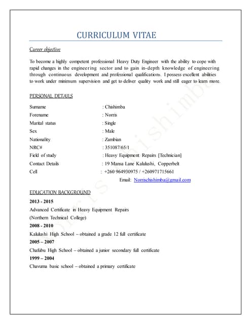 Curriculum Vitae for Sifiso M. Zulu | PDF