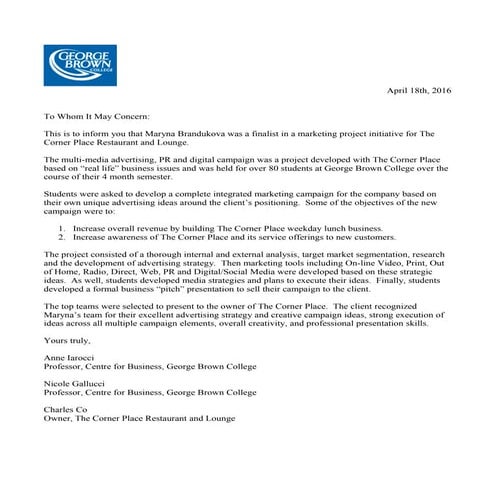 Client Recommendation Letter Maryna | DOC | Marketing and Advertising ...