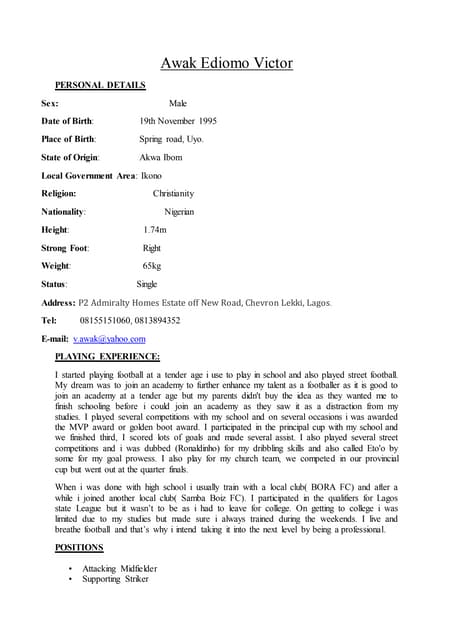 Soccer CV/ resume | PDF | Soccer | Sports