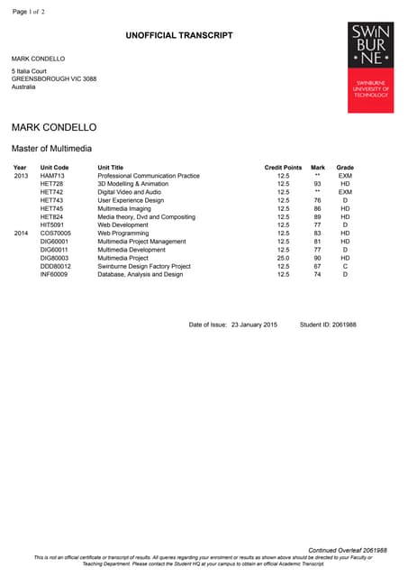 Bach Vis Arts Certificate | PDF