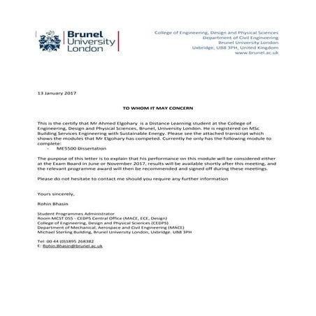 Brunel University Letter | PDF
