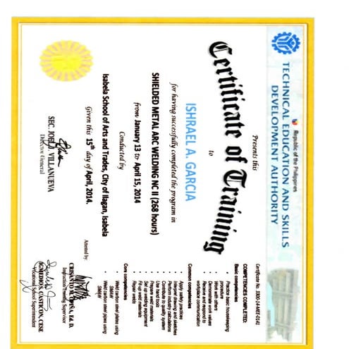 Certificate of Training SMAW | PDF