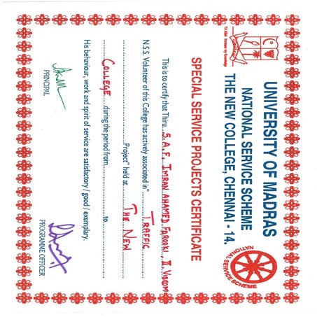 Imran SAF - The New College (PV50269) NSS Service Certificate Mar-05 to ...
