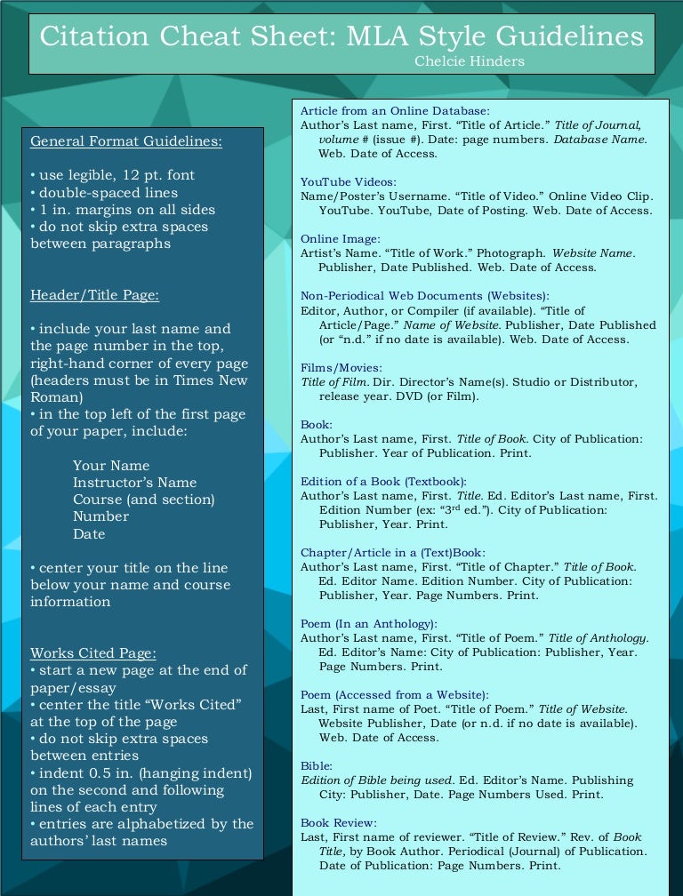 Citation Cheat Sheet Pdf